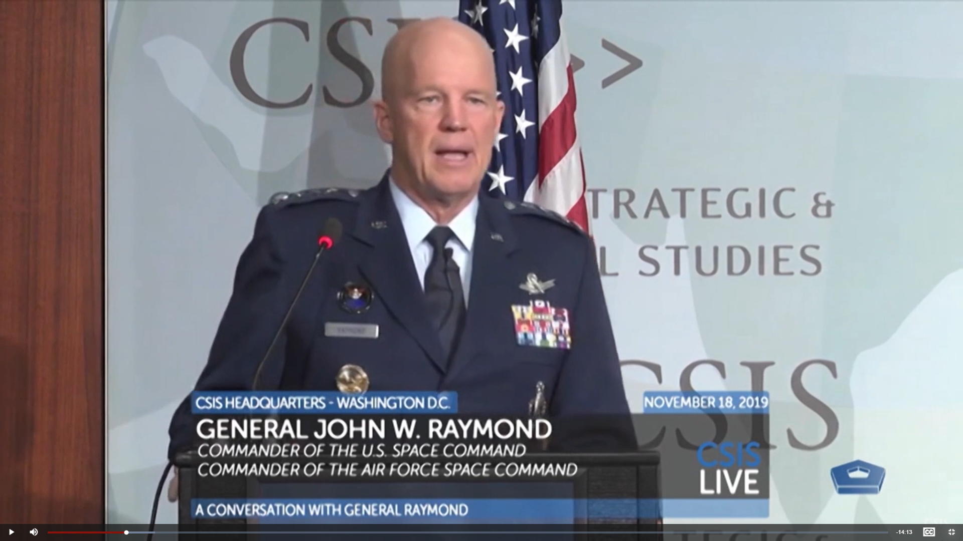 Gen. John W. Raymond, Spacecom Commander Speaks at CSIS in D.C.