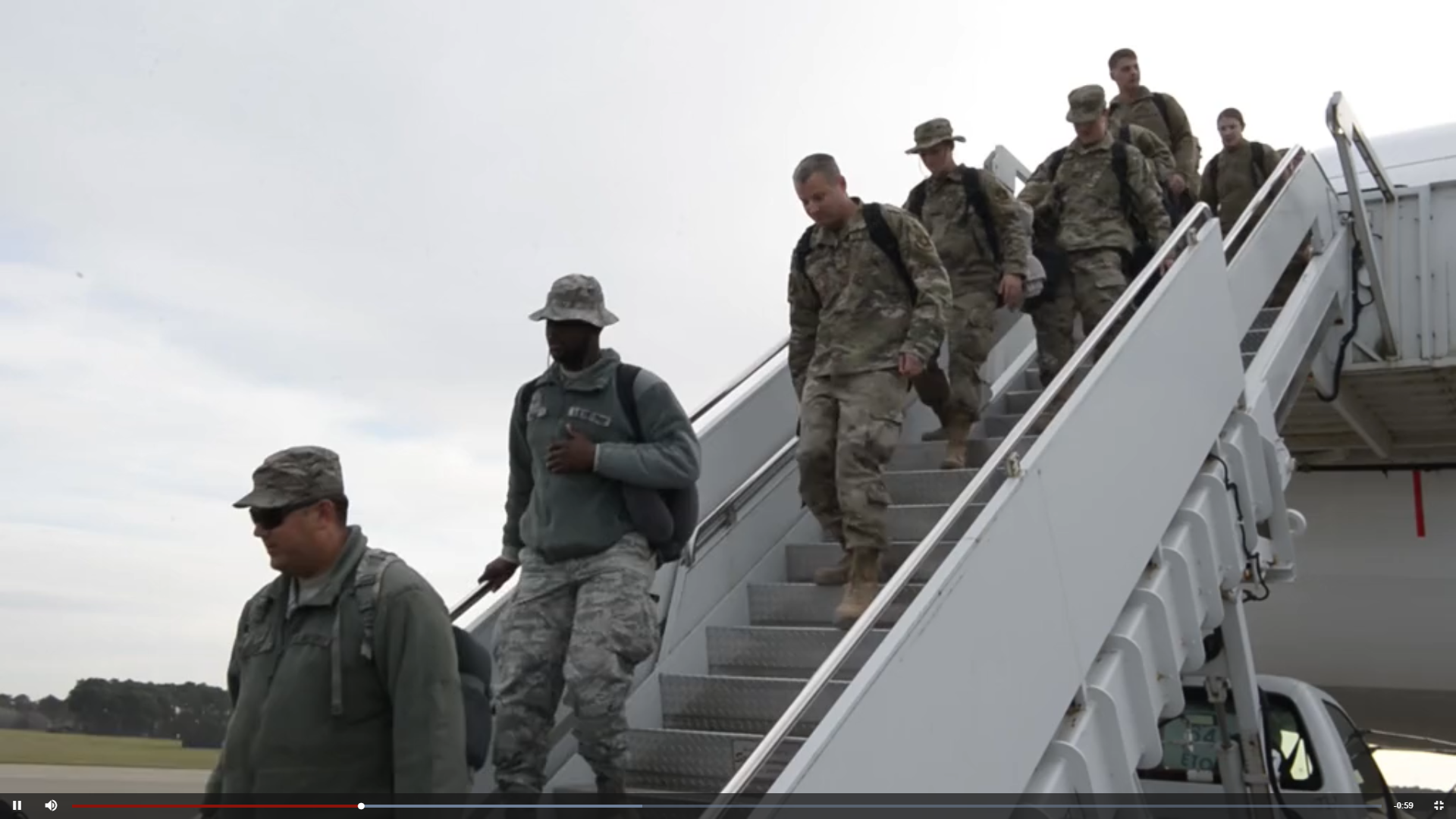 494th Fighter Squadron returns home from deployment & walks from plane